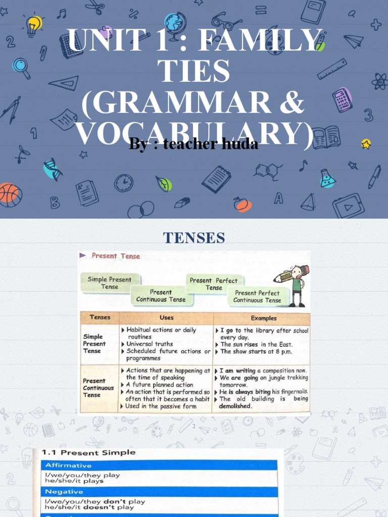 Unit 1: Family Ties (Grammar & Vocabulary) : By: Teacher Huda | PDF