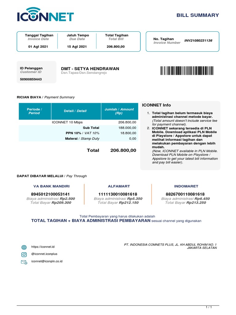 Iconnet Invoice DMT - Setya Hendrawan | PDF