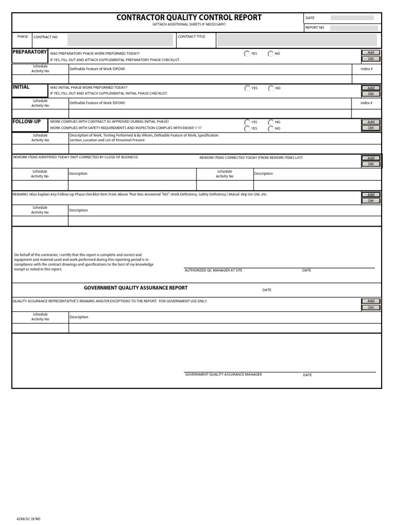 Contractor Quality Control Report: Preparatory | PDF | Specification (Technical Standard ...