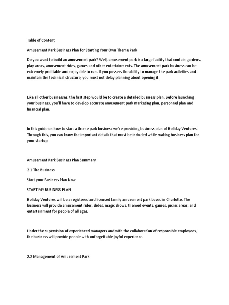 Amusement Park Business Plan Guide | PDF | Small Business ...