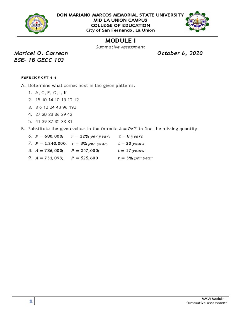 MMW Module 1 Summative Assessment | PDF | Mathematics | Geometry