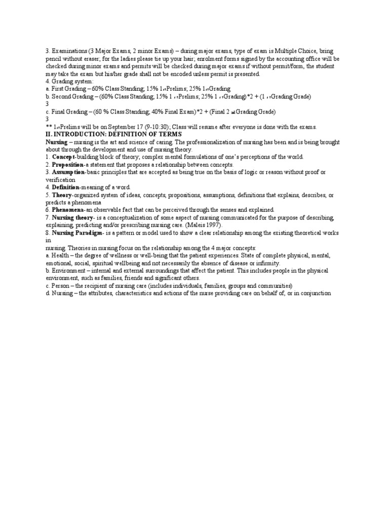 Nursing Exams and Grading Overview | PDF | Nursing | Theory