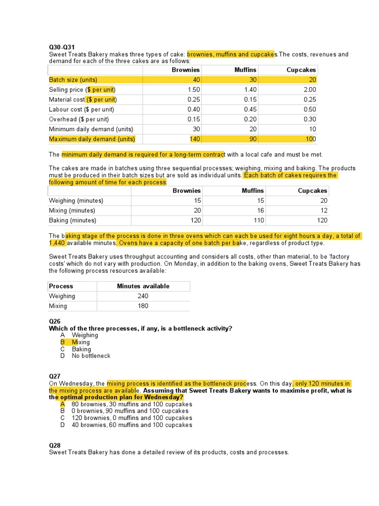Maximizing Production and Profits at Sweet Treats Bakery Through Bottleneck Analysis and ...