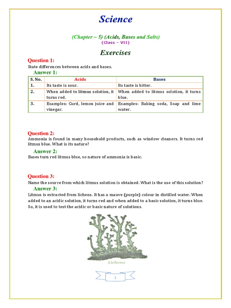 Questions and Answers of Acids, Bases and Salts | PDF | Acid | Physical ...