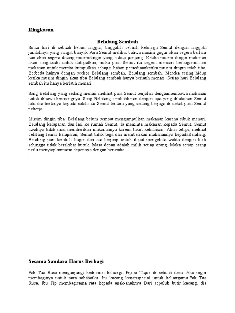 Belalang Sembah dan Semut: Pelajaran Berbagi dan Persiapan | PDF