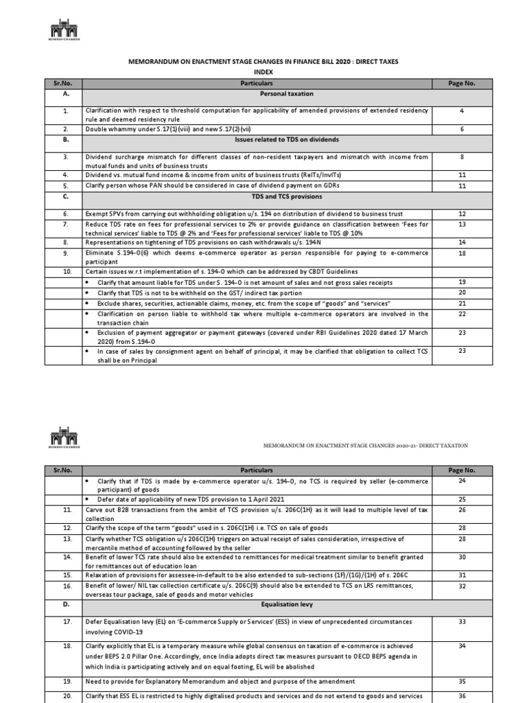 BCCI Representations Post Enactment Budget 2020 Final | PDF | Dividend ...