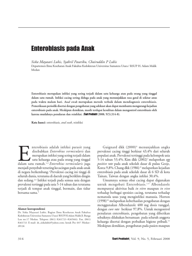 Enterobiasis Pada Anak | PDF