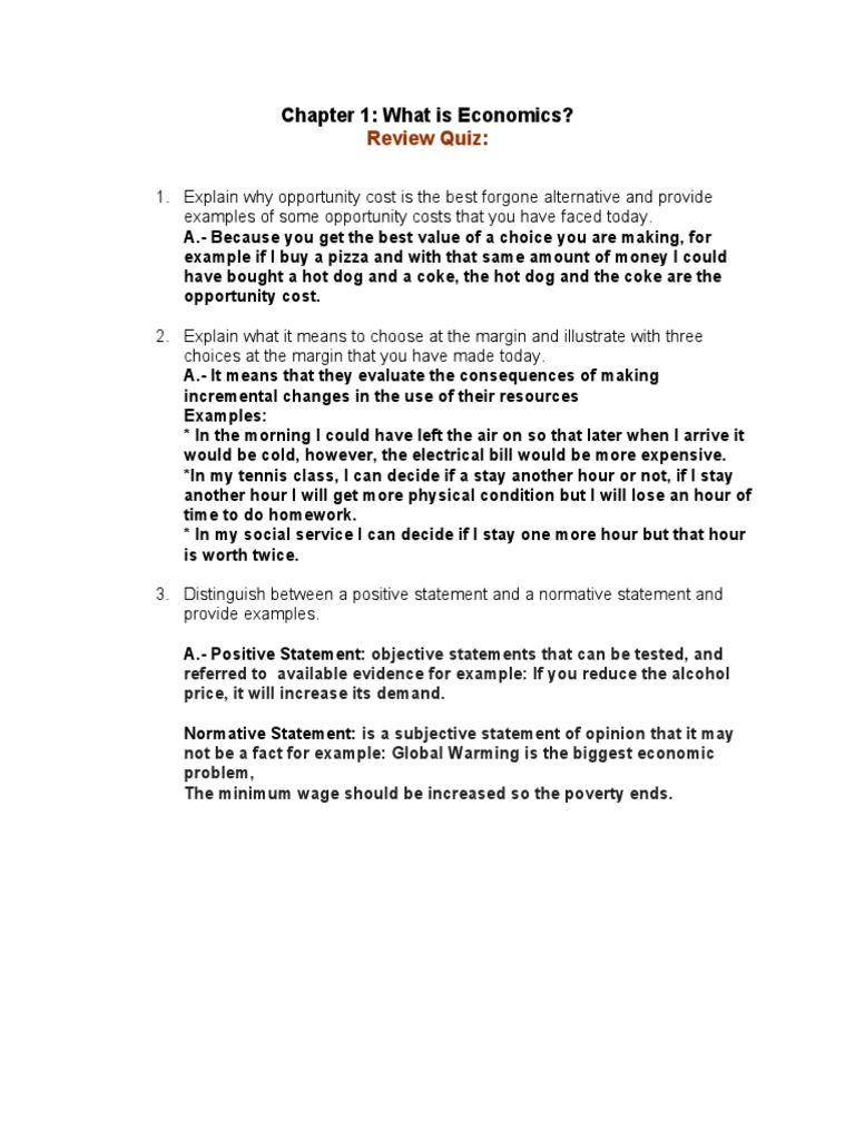 Microeconomics Chapter 1 Quiz | PDF