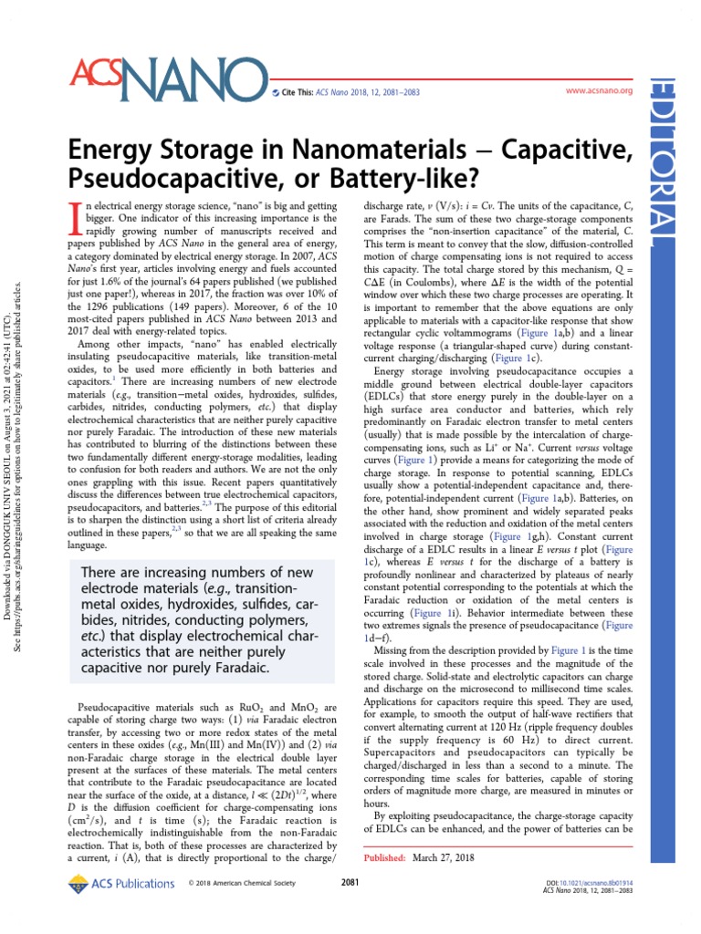 Energy Storage in Nanomaterials | PDF | Capacitor | Energy Storage