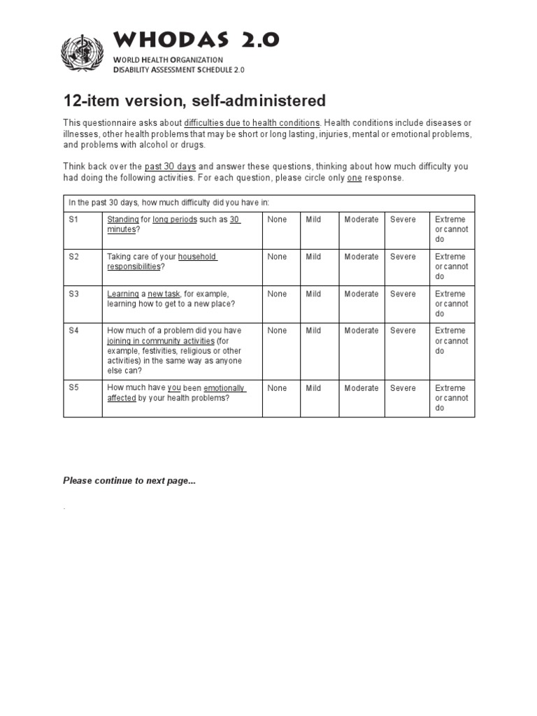 WHODAS2.0_12itemsSELF | Mental Health | Earth & Life Sciences