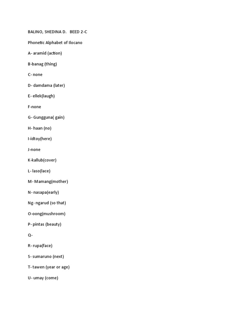 Ilocano Phonetic Alphabet | PDF