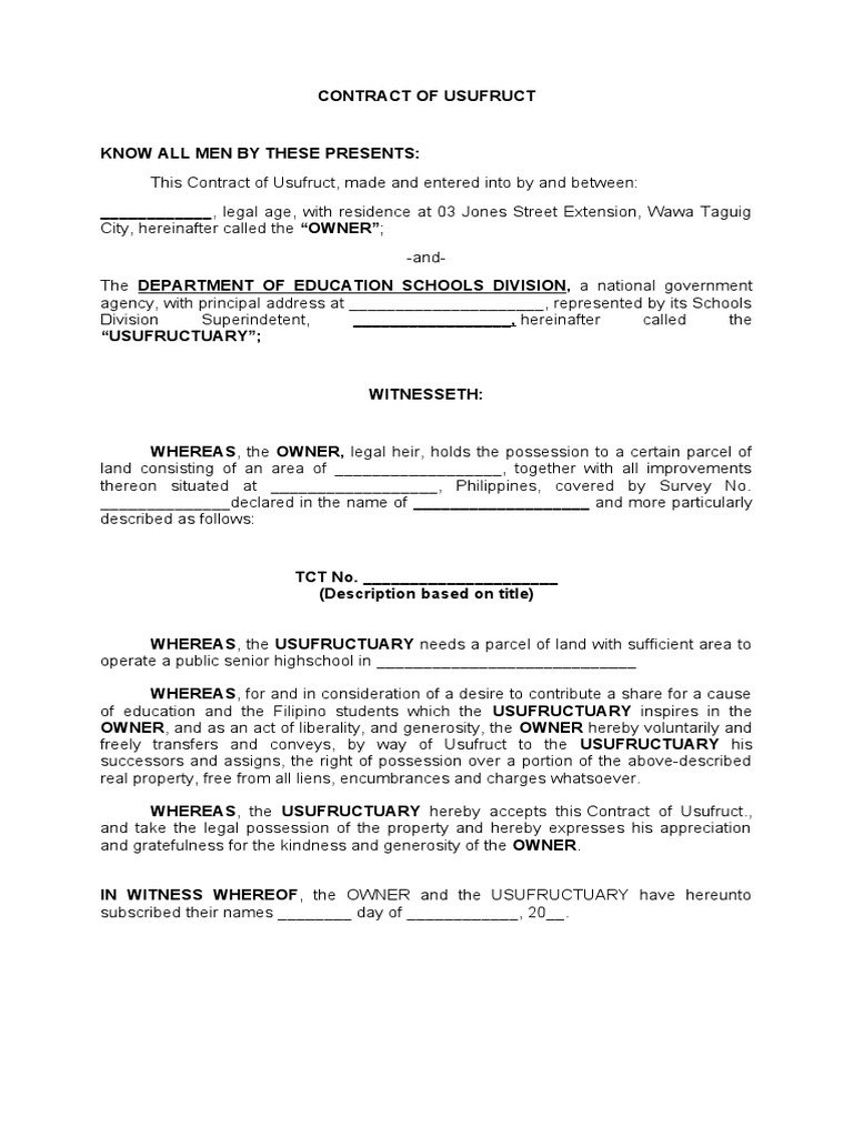 Contract of Usufruct | PDF