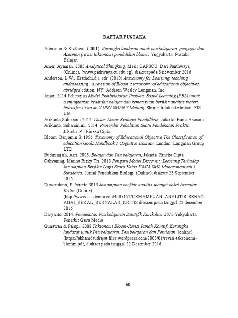 Daftar Pustaka Pembelajaran Dan Evaluasi Pdf Seni Sains Matematika