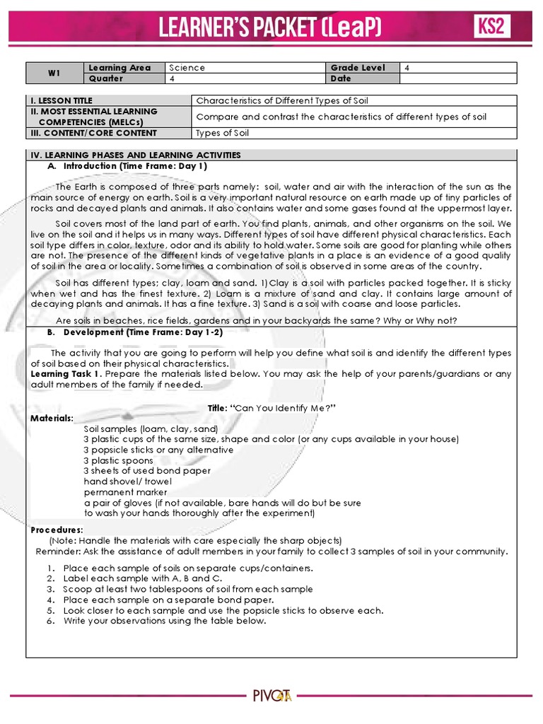 Q4 Science 4 Week1 | PDF | Soil | Loam