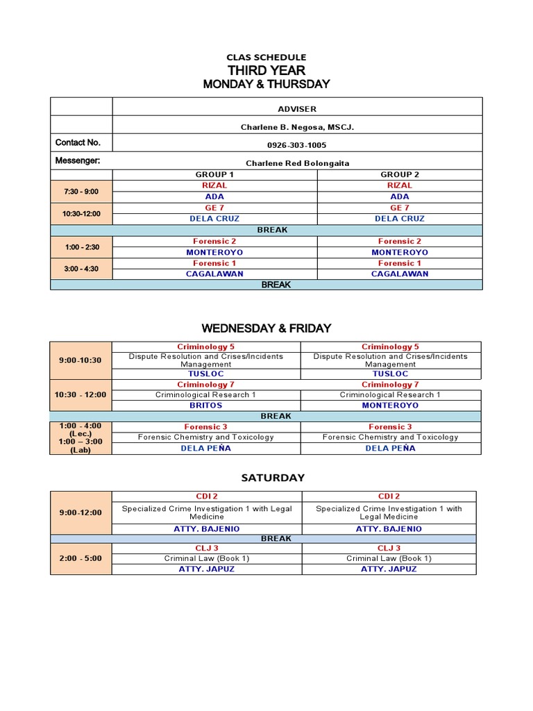 Third Year Class Schedule Overview | PDF | Forensic Science | Misconduct