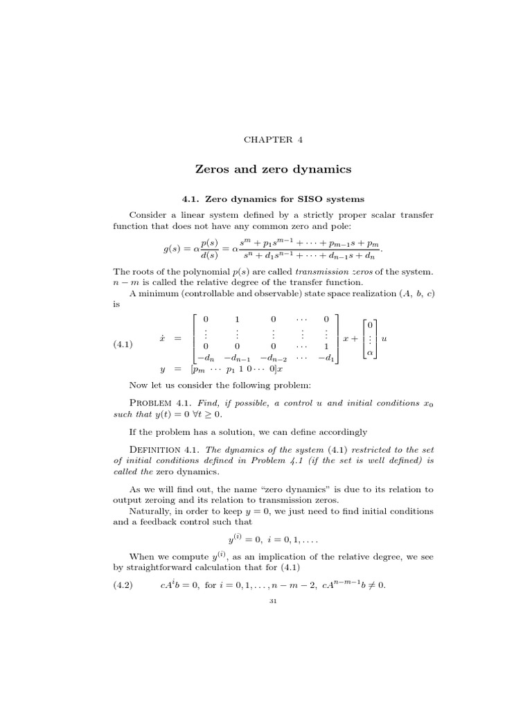 Zero Dynamics and Transmission Zeros of Linear Systems | PDF | Control Theory | Zero Of A Function