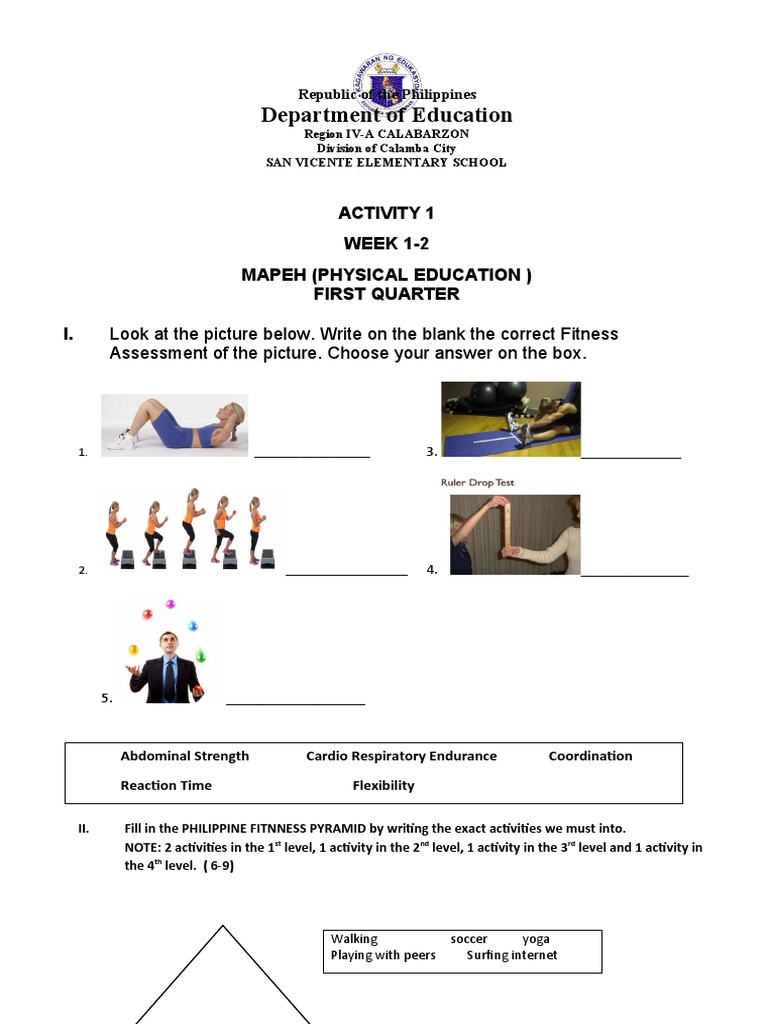 Department of Education: Activity 1 WEEK 1-2 Mapeh (Physical Education ...
