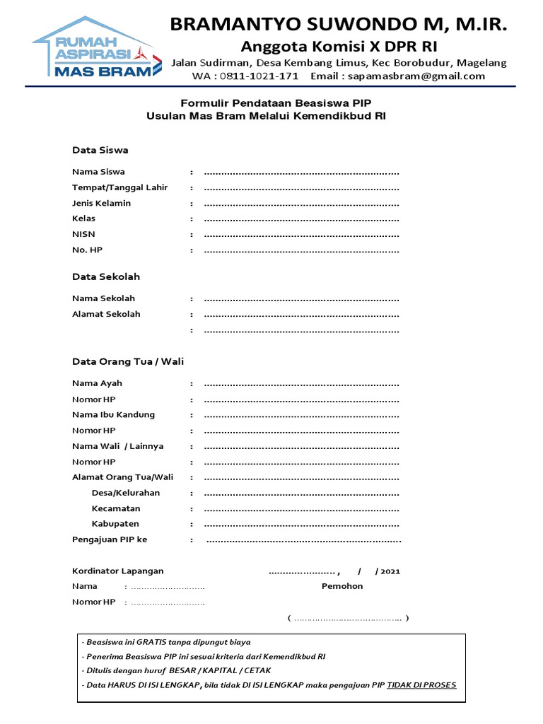 Formulir PIP-final | PDF