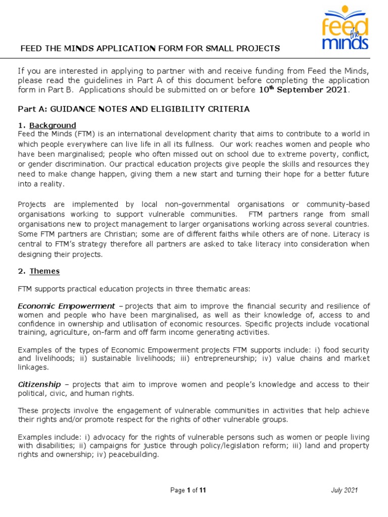 Feed the Minds Small Project Application | PDF | Literacy | Domestic ...
