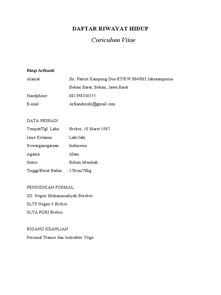 Curiculum Vitae | PDF | Pengembangan Diri