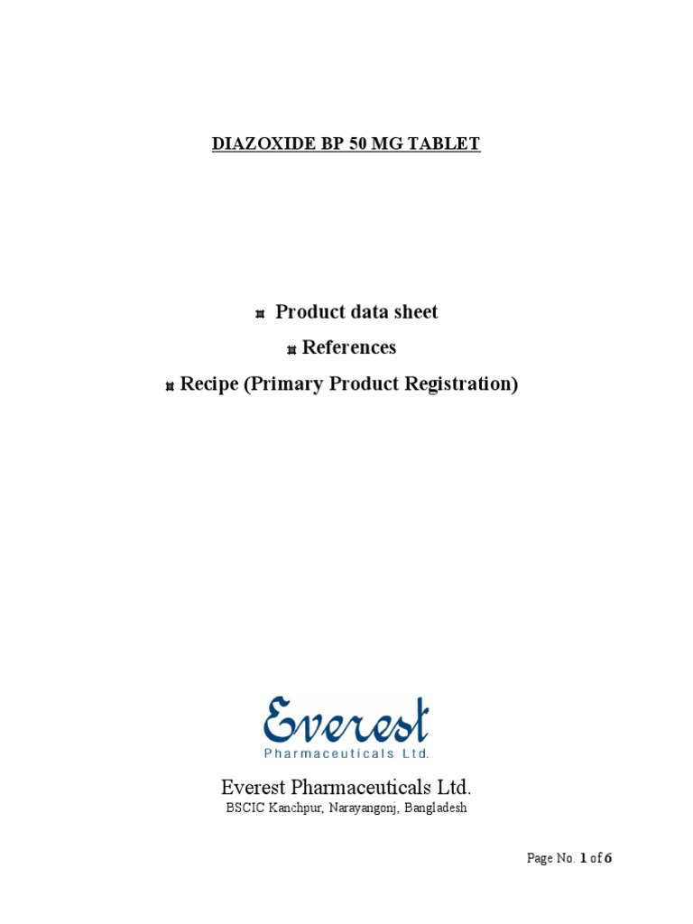 Diazoxide 50mg Datasheet | PDF | Hypoglycemia | Dose (Biochemistry)