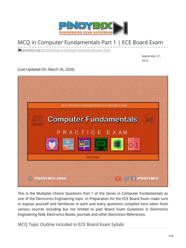 MCQ in Computer Fundamentals Part 1 ECE Board Exam | PDF | Binary Coded ...