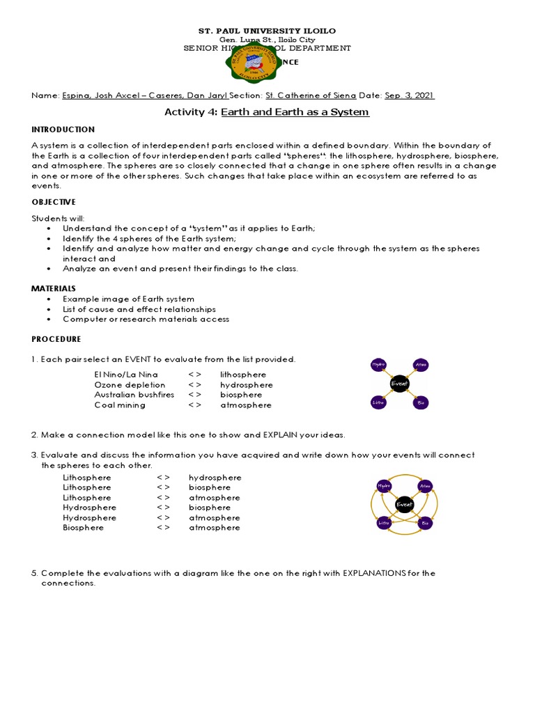 Activity 4: Earth and Earth As A System: St. Paul University Iloilo ...