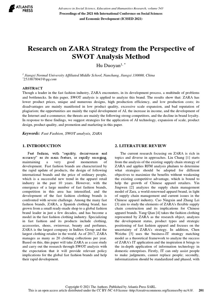 Research On ZARA Strategy From The Perspective of SWOT Analysis Method ...
