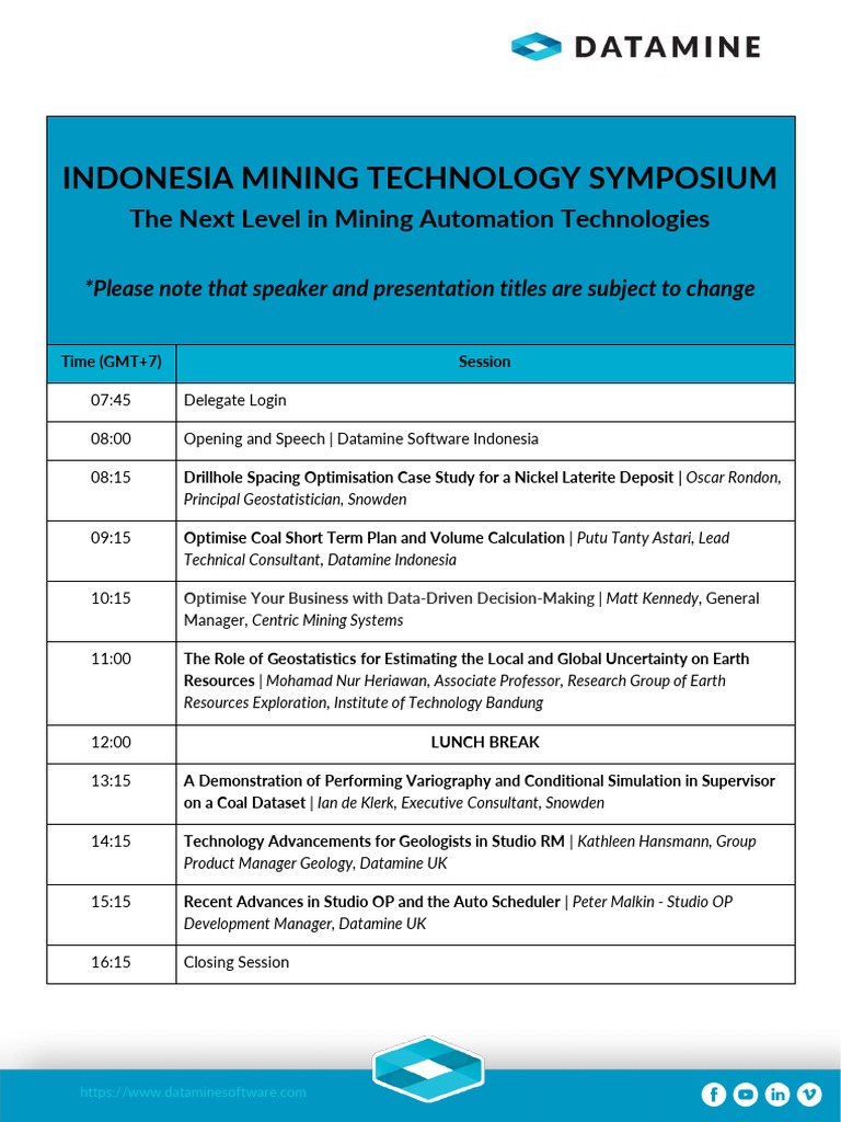 AGENDA Indonesian Mining Technology Symposium | PDF