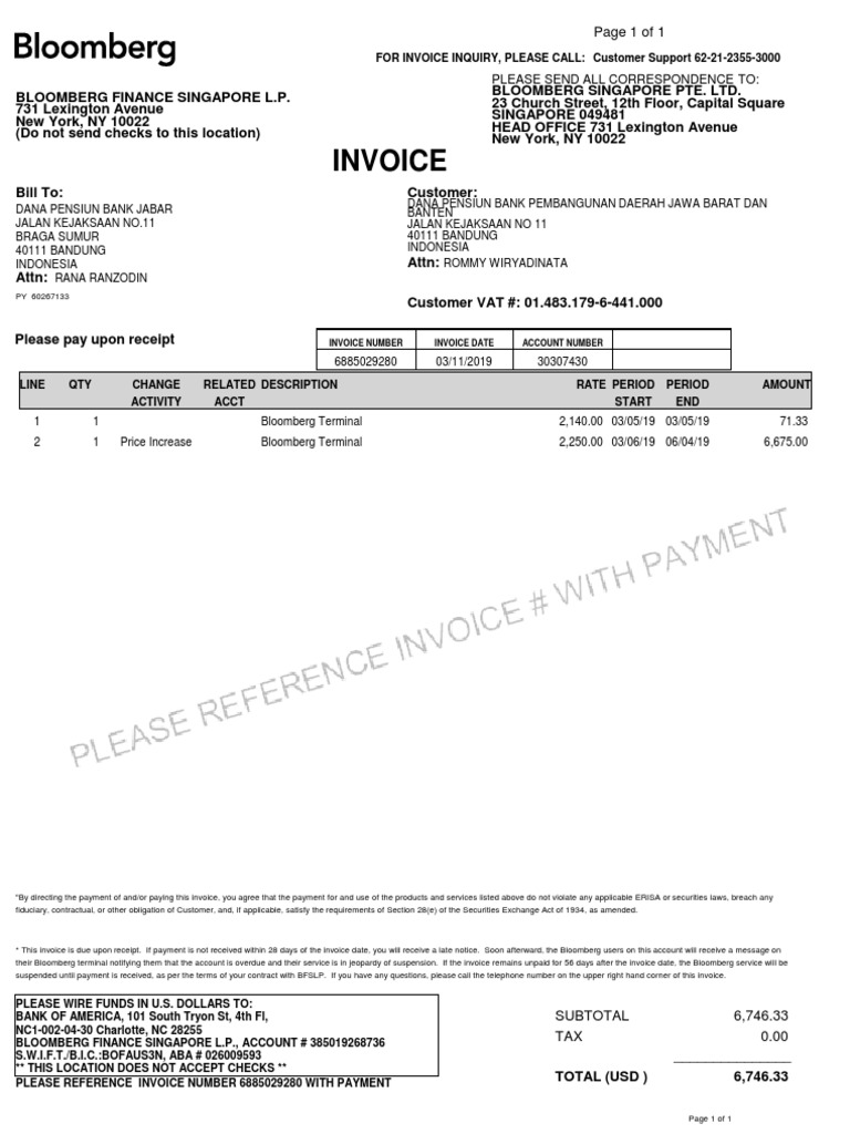 Invoice: Page 1 of 1 | PDF | Invoice | Bloomberg L.P.