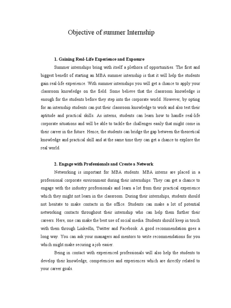 Internship Objectives and Benefits | PDF | Job Hunting | Internship