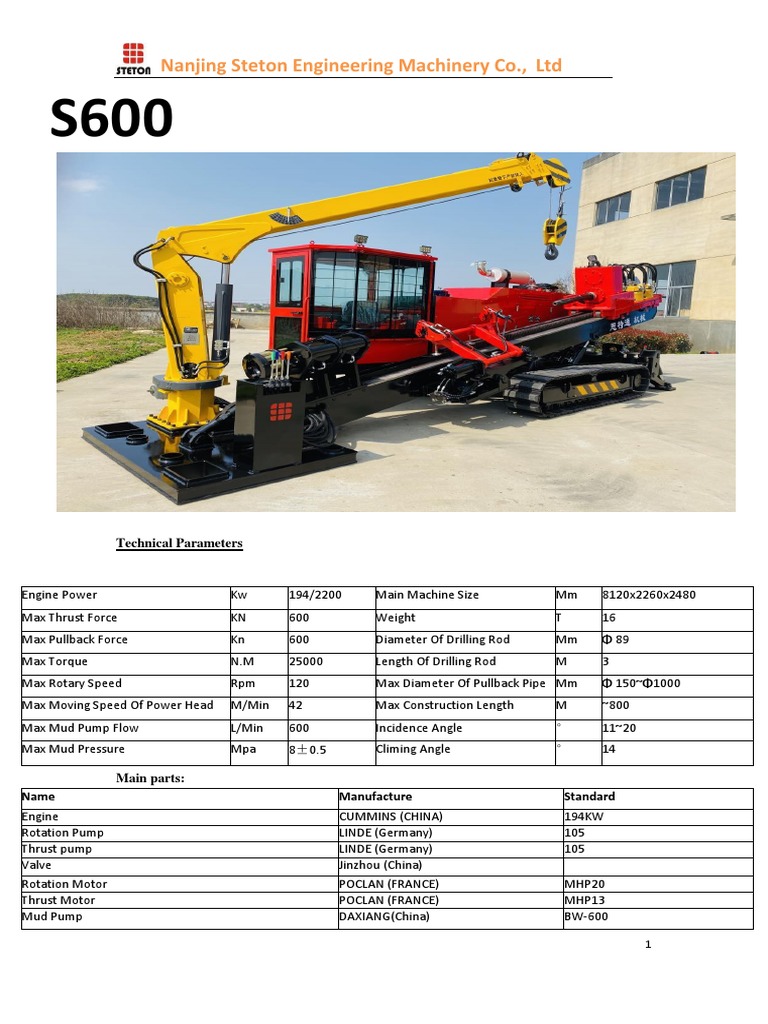 STETON S600 (60 Ton) HDD MACHINE | PDF | Pump | Drill