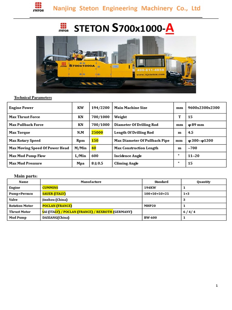 STETON S700x1000-A (70-100TON) With 89 X 4500 MM HDD MACHINE HORIZONTAL ...