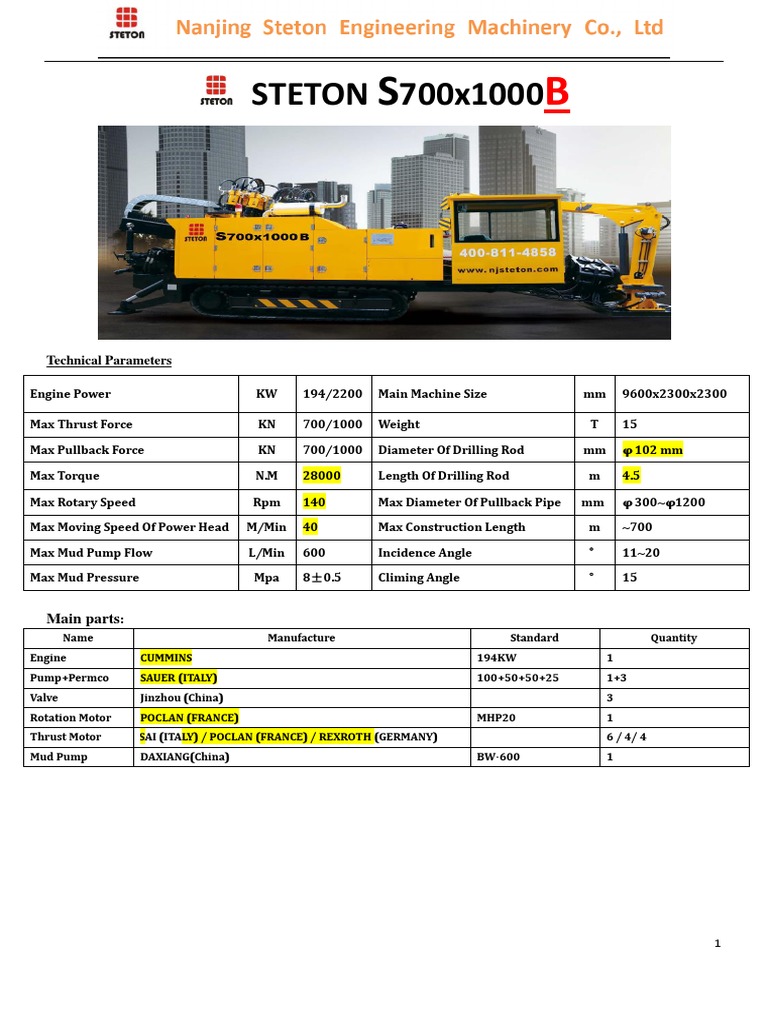 STETON S700x1000-B (70-100TON) With 102 X 4500 MM HDD MACHINE ...