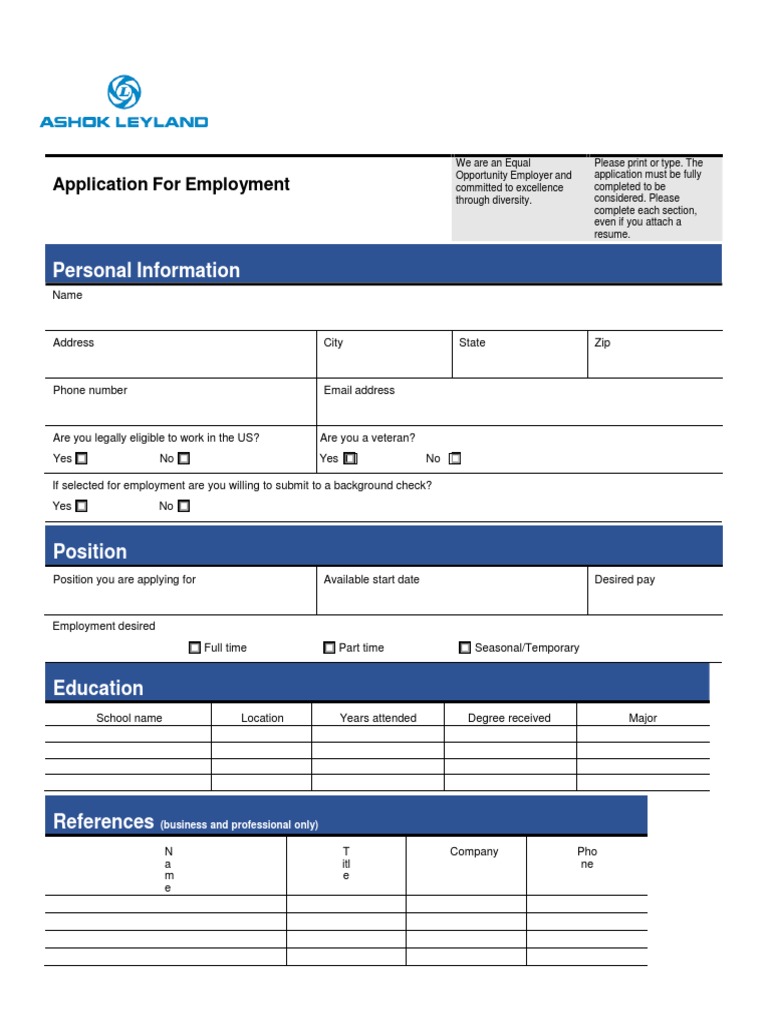 Personal Information: Application For Employment | PDF | Employment