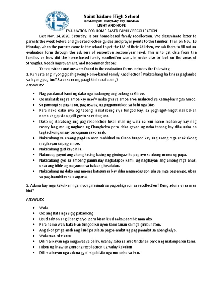 Evaluation Home-Based Family Recollection | PDF