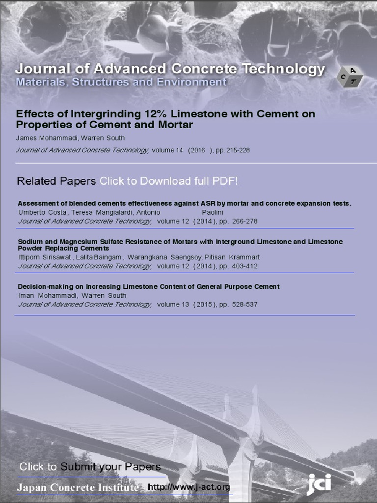 Effects of Intergrinding 12% Limestone With Cement On Properties of ...