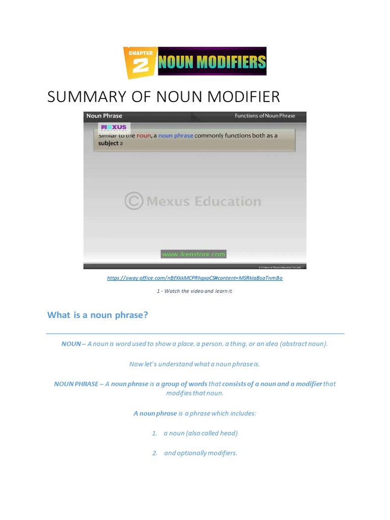 Noun Phrase Modifiers Guide | PDF | Noun | Adjective