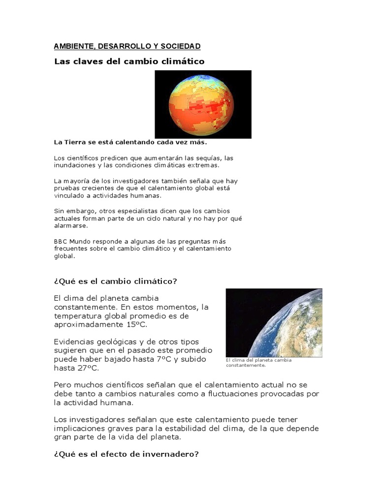 Claves del Calentamiento Global | PDF | Cambio climático | Gases de ...