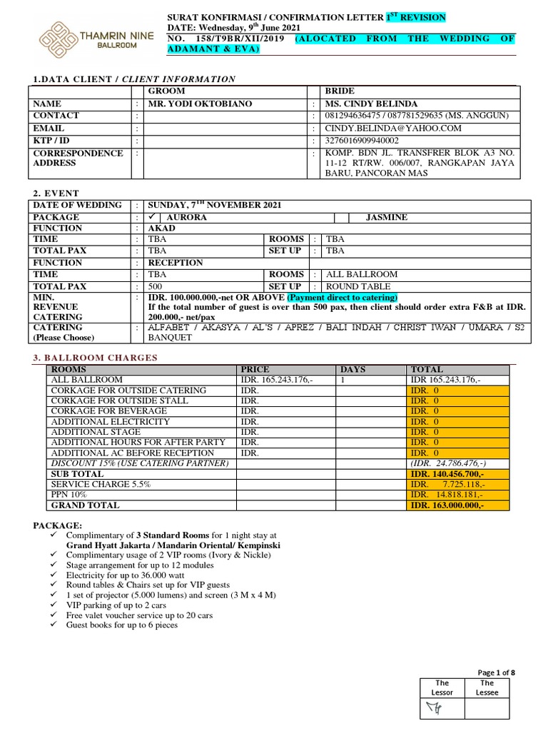 0711 - 1st Revision Confirmation Letter Wedding of Cindy & Yodi | PDF ...