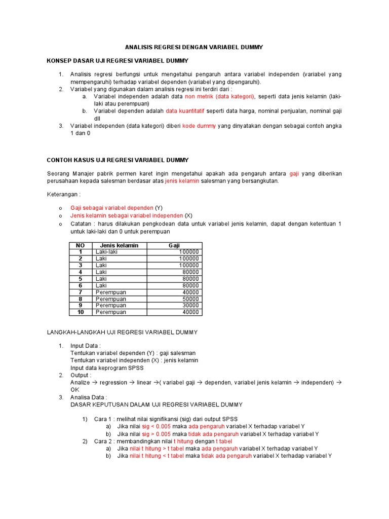 Analisis Regresi Dengan Variabel Dummy | PDF