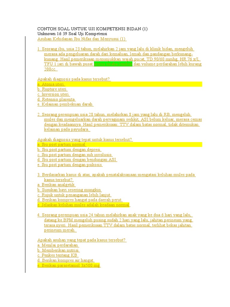 Contoh Soal Untuk Uji Kompetensi Bidan | PDF