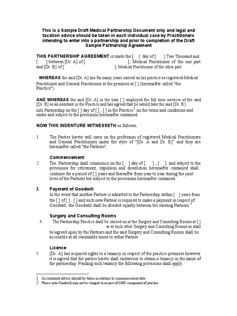 Medical Partnership Agreement Template | PDF | Partnership | Arbitral ...