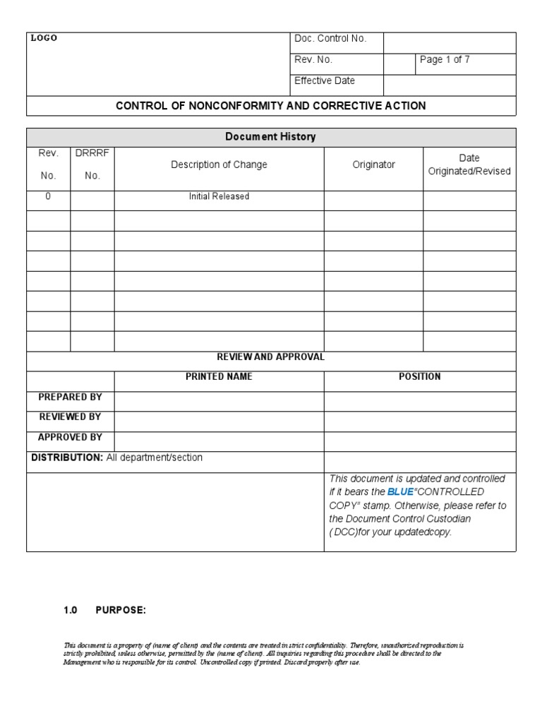 Sample Control of Nonconformity and Corrective Action | PDF | Audit ...