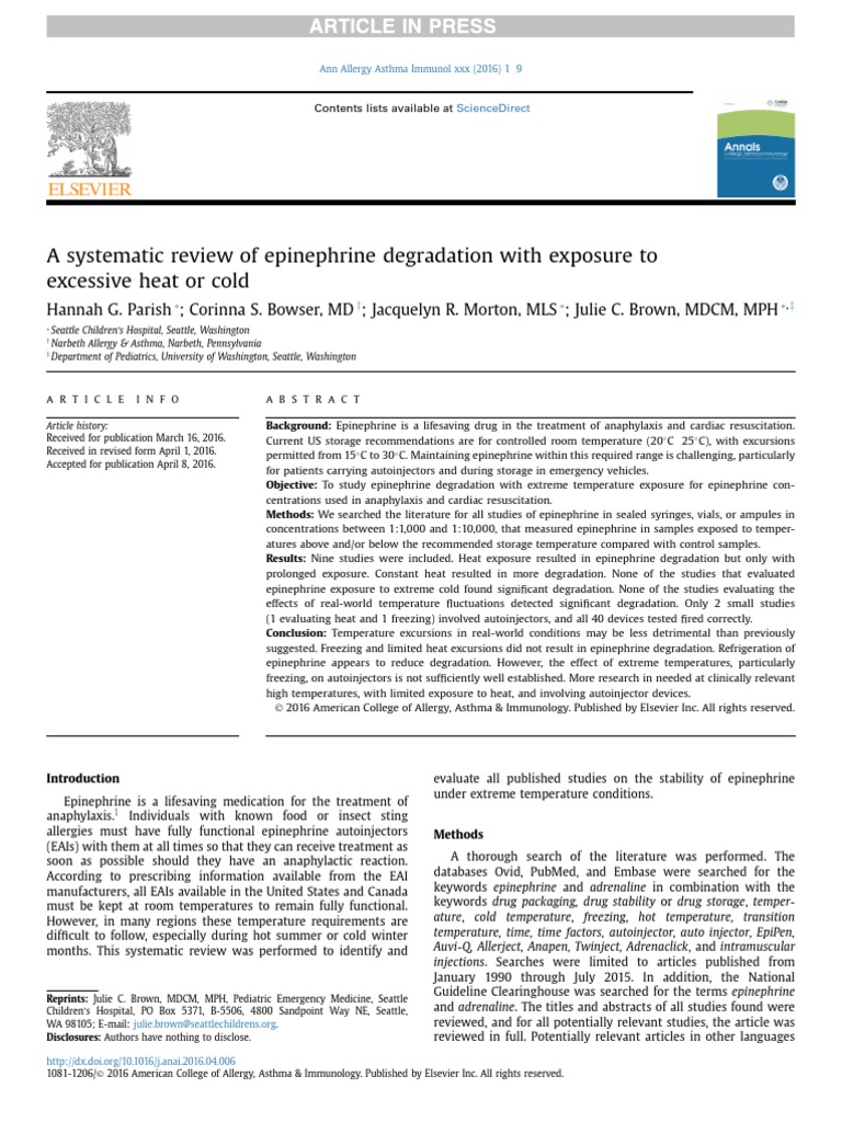 A Systematic Review of Epinephrine Degradation With Exposure To ...