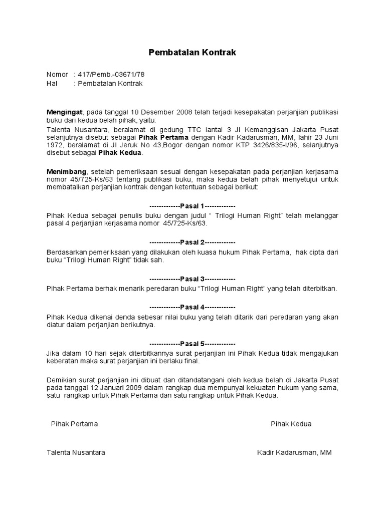 Pembatalan Kontrak | PDF