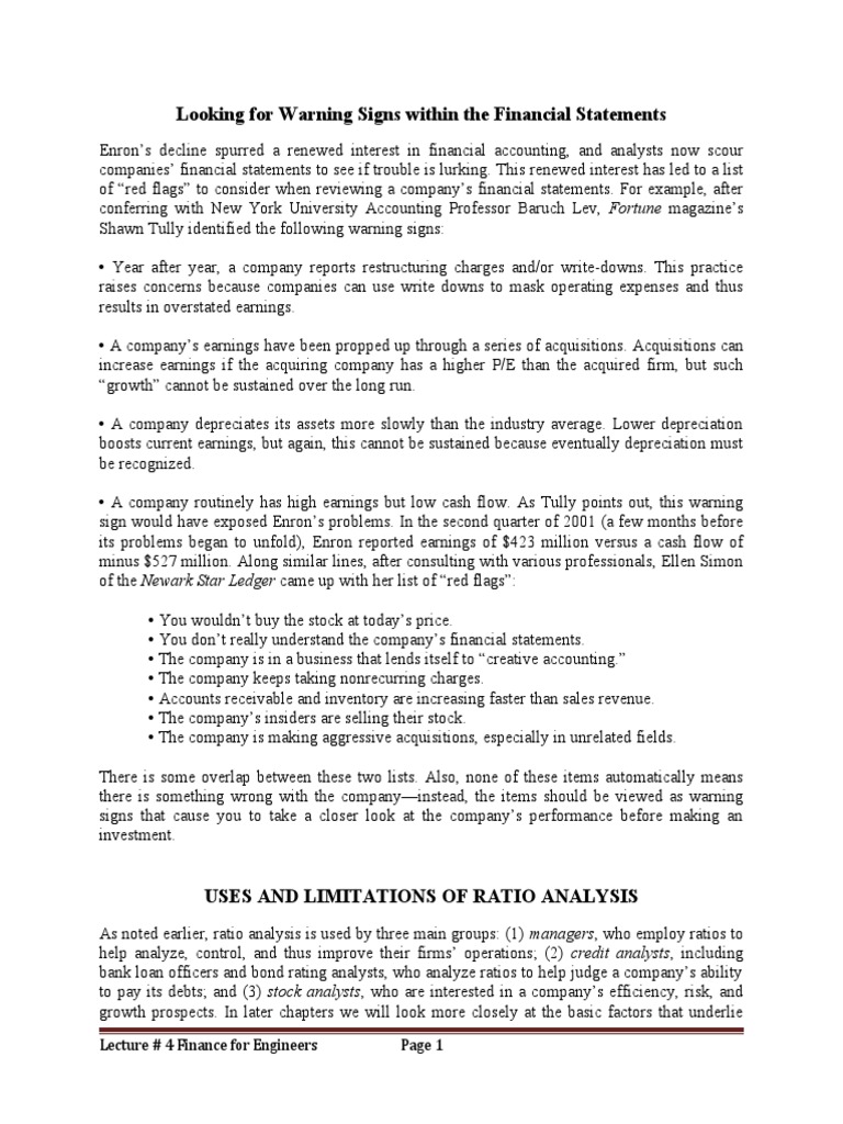 Looking For Warning Signs Within The Financial Statements | PDF ...