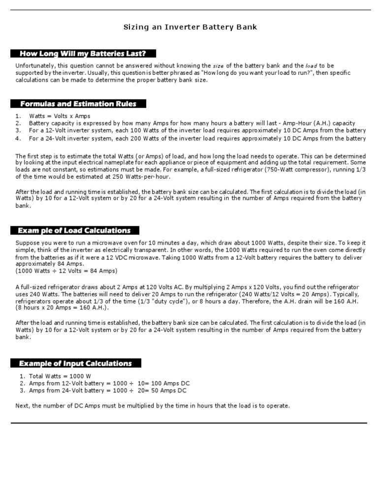 Inverter Battery Sizing Faq | Download Free PDF | Power Inverter | Watt