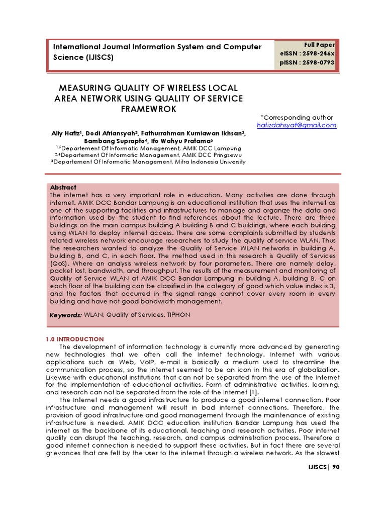 Measuring Quality of Wireless Networks Using QoS Framework | PDF | Quality Of Service | Computer ...