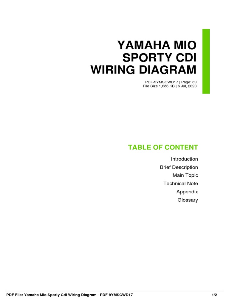 Yamaha Mio Sporty Cdi Wiring Diagram: Table of Content | PDF